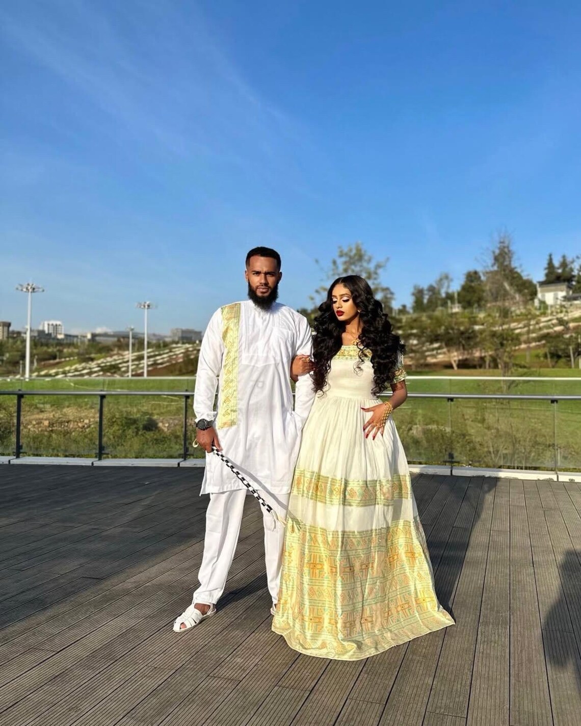 Handmade Ethiopian Kemis Dress & Mens Attire Set: Cultural Couple's ...