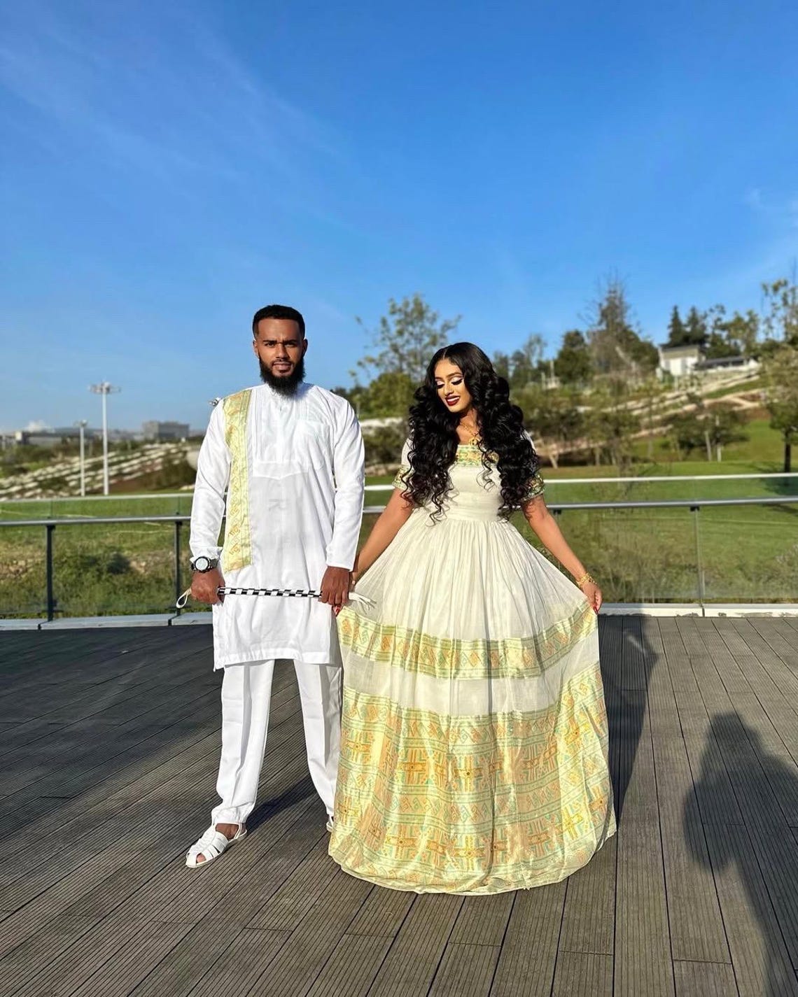 Handmade Ethiopian Kemis Dress & Mens Attire Set: Cultural Couple's ...