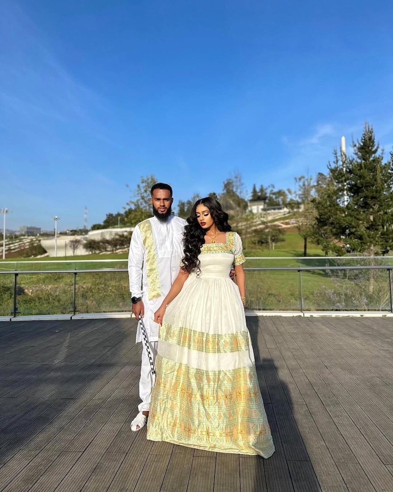 Handmade Ethiopian Kemis Dress & Mens Attire Set: Cultural Couple's ...