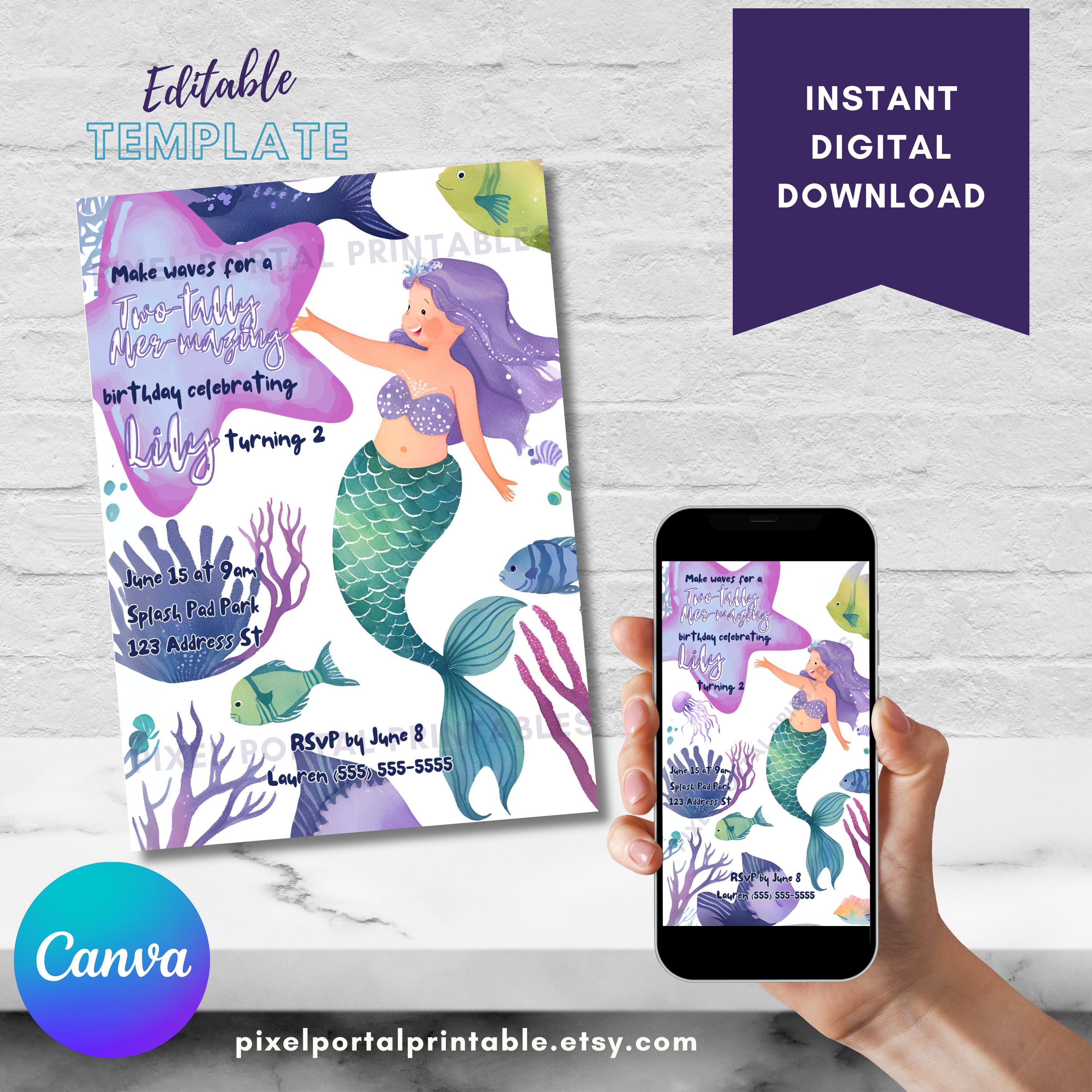 Mermaid Birthday Invitation: Two-tally Mer-mazing, Ocean Theme (canva ...