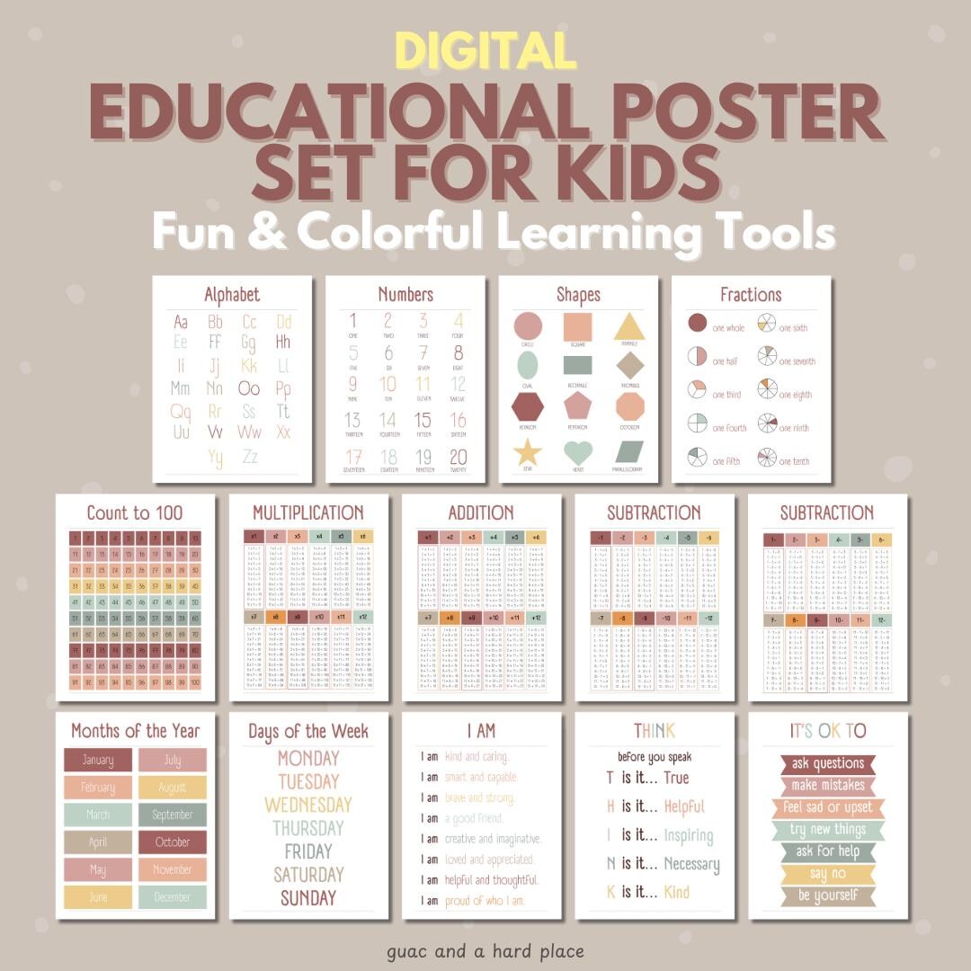 Digital Educational Poster Set for Kids Fun & Colorful Learning Tools ...