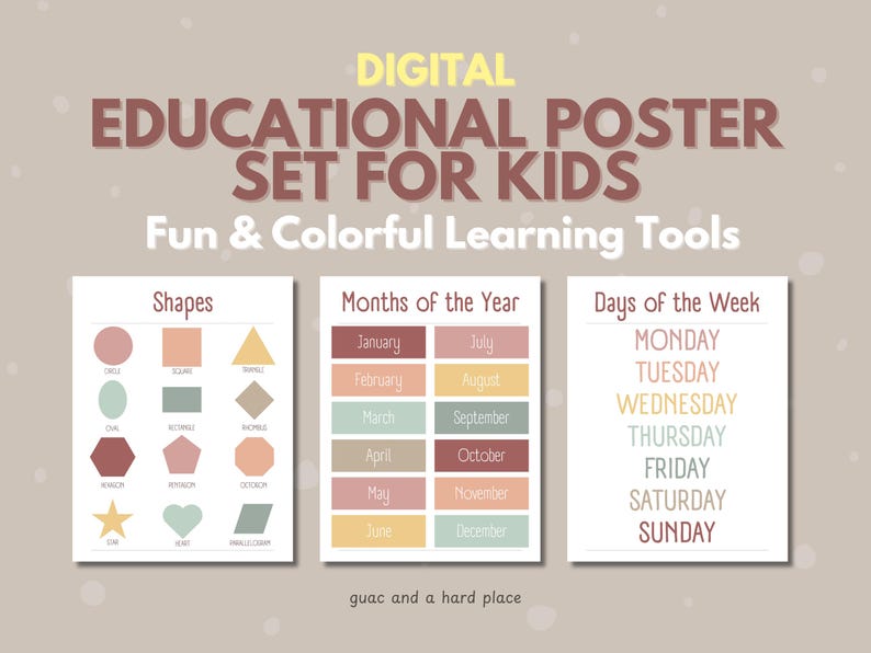 Digital Educational Poster Set for Kids Fun & Colorful Learning Tools ...