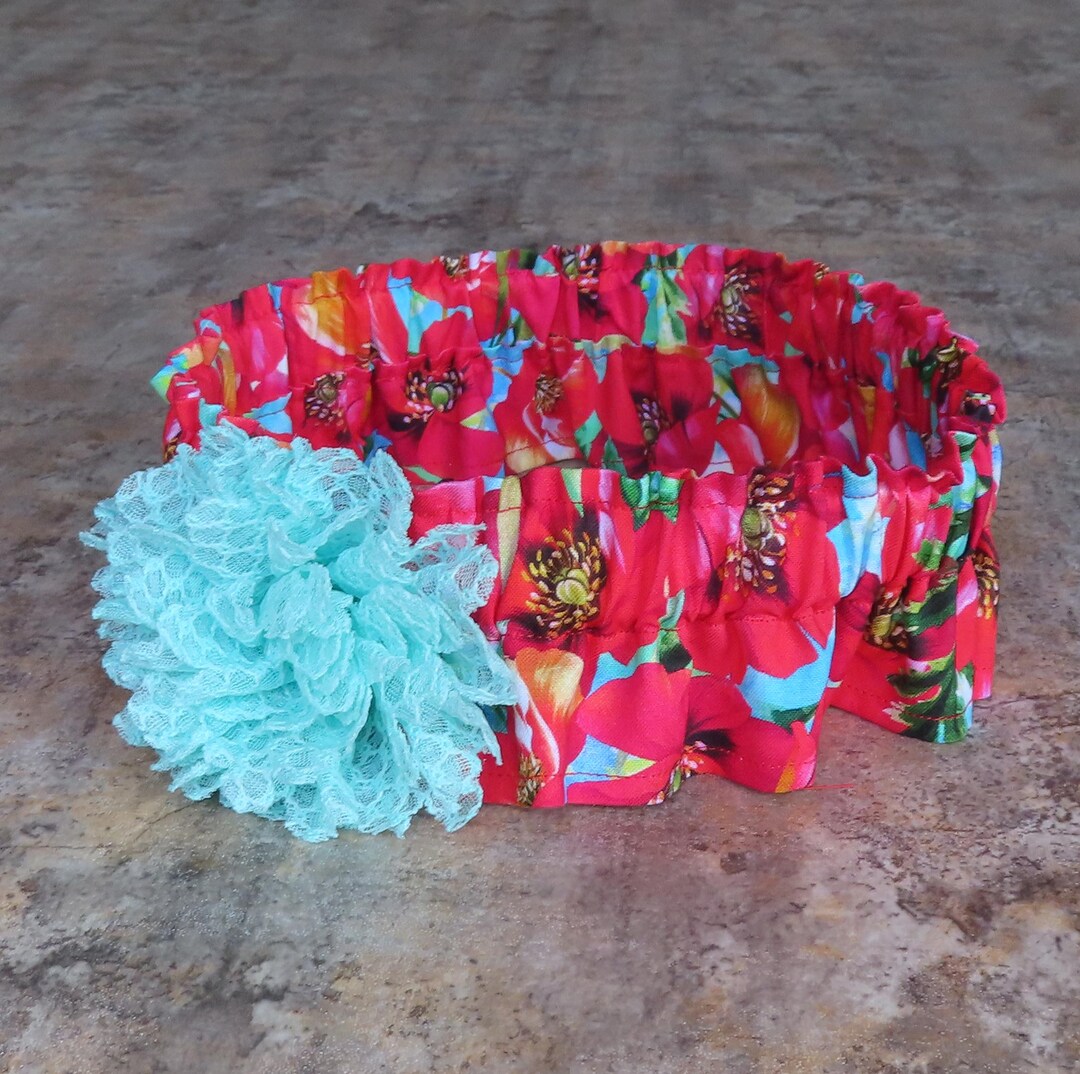 Red Poppies Floral Dog Scrunchie Collar, Dog Ruffle Collar, With Lacey ...