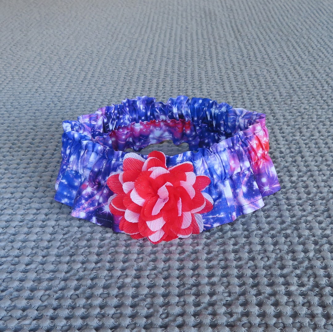 Night Sky Fireworks Dog Scrunchie Collar, Dog Ruffle Collar Red and ...