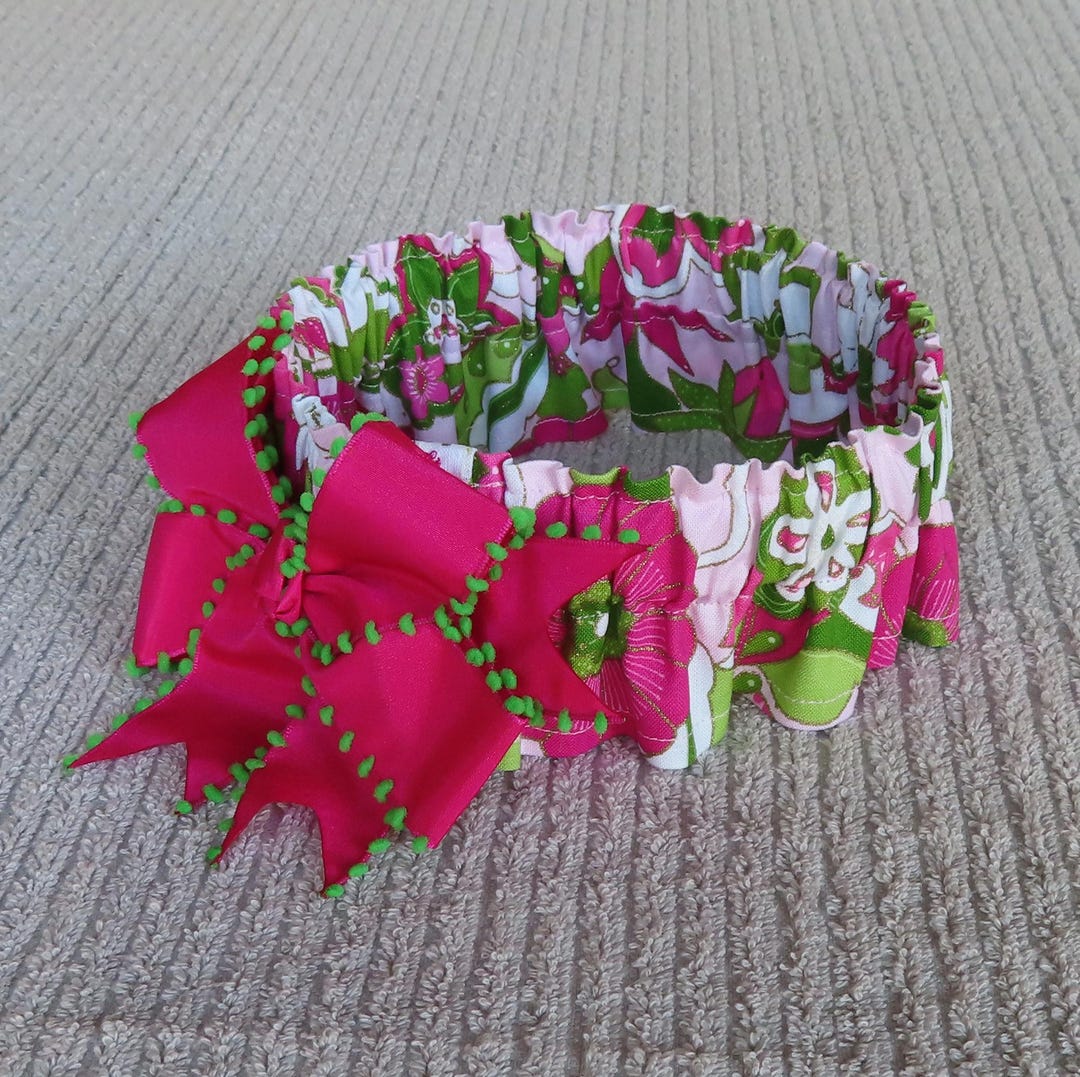 Poochy Floral Dog Scrunchie Collar, Dog Ruffle Collar, With Fuschia ...