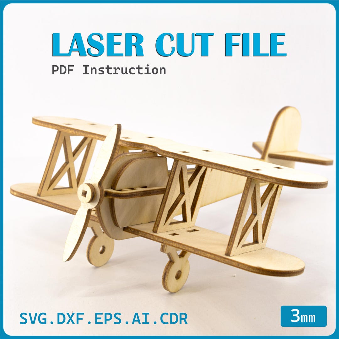 Laser Cut Biplane Airplane Toy Design Propeller Plane SVG/DXF Files for ...