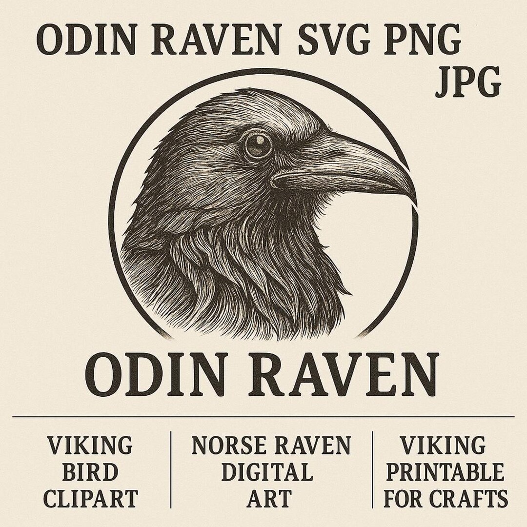 Odin Raven Line Art: Viking Engraving - SVG PNG JPG (digital Download ...