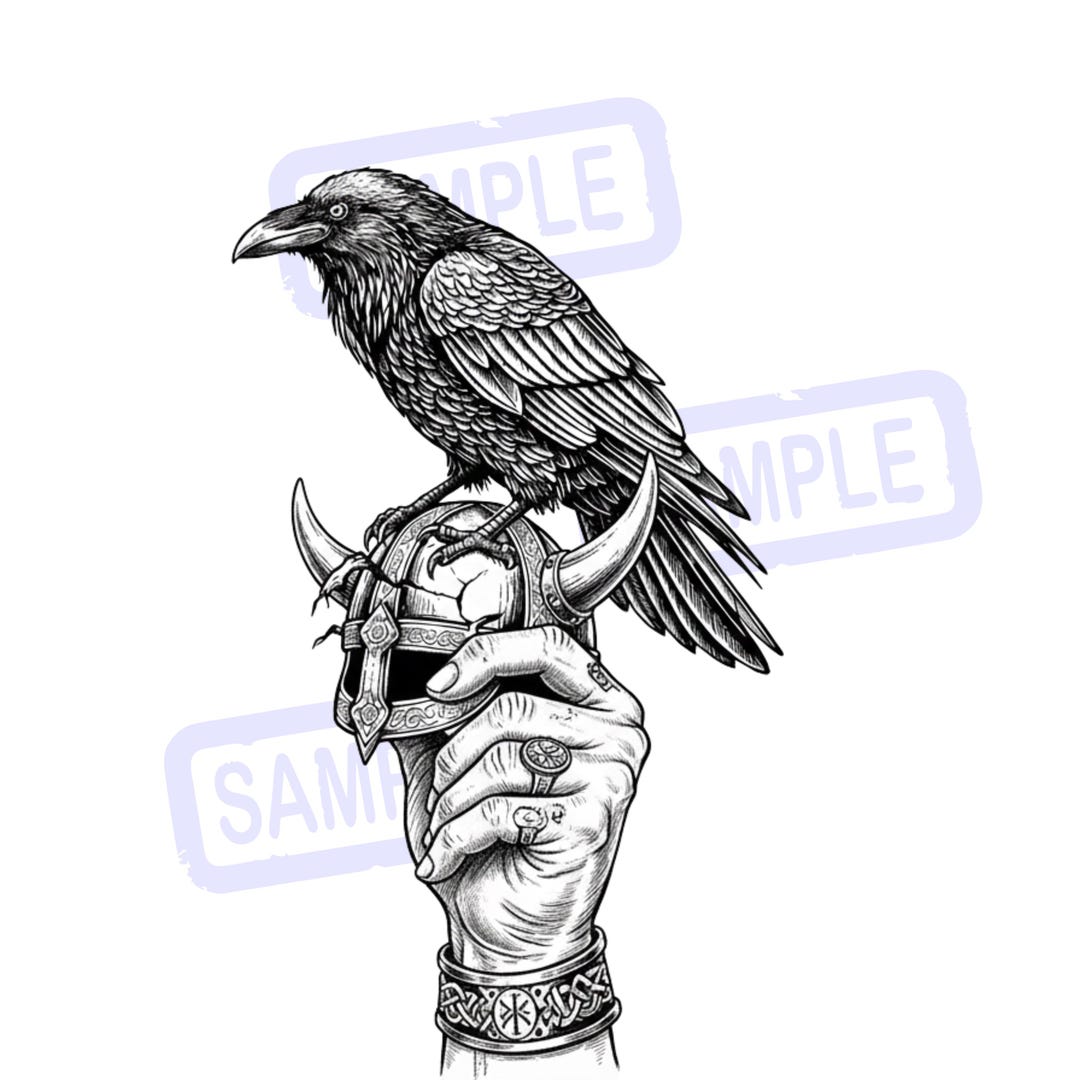 Viking Raven Line Art | Norse Helmet, Warrior Hand (PNG SVG) - Etsy