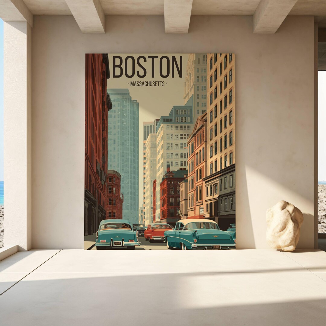 Retro Boston Skyline Print: Vintage Travel Poster (digital Download) - Etsy