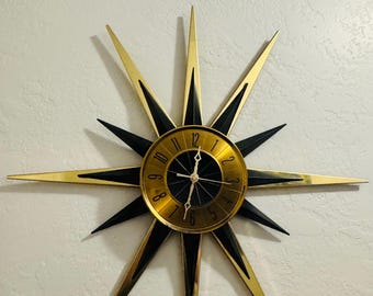 Mid Century Gold Spartus Starburst Clock - Etsy