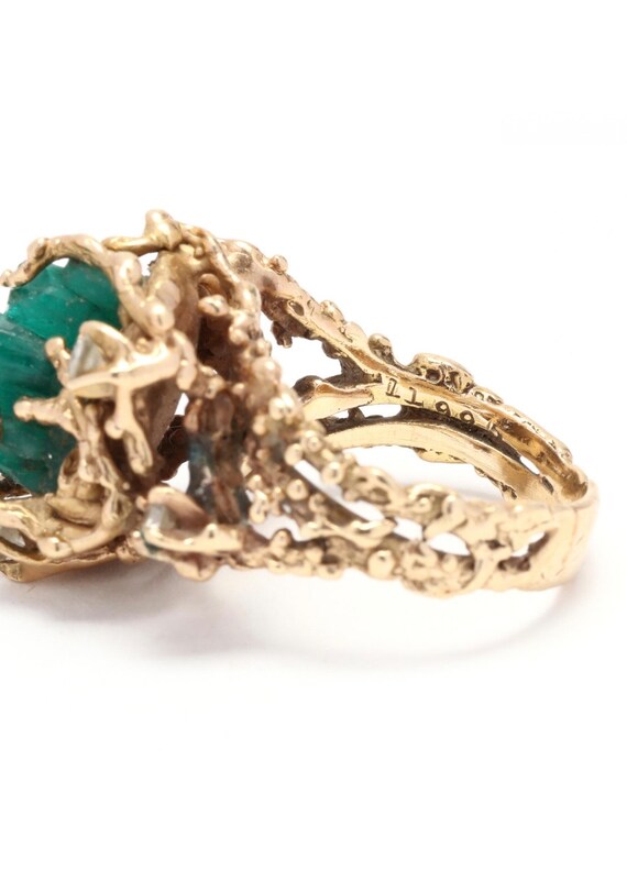 Vintage 14K Gold Green Stone and Diamond Ring - Gem