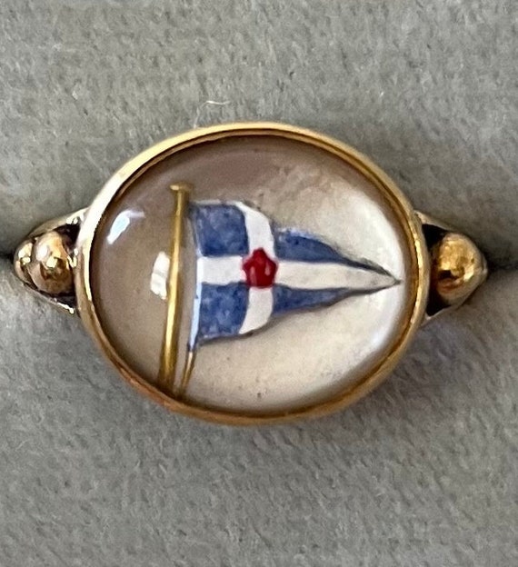 Antique Essex Crystal Nautical Flag Ring 18K - Gem