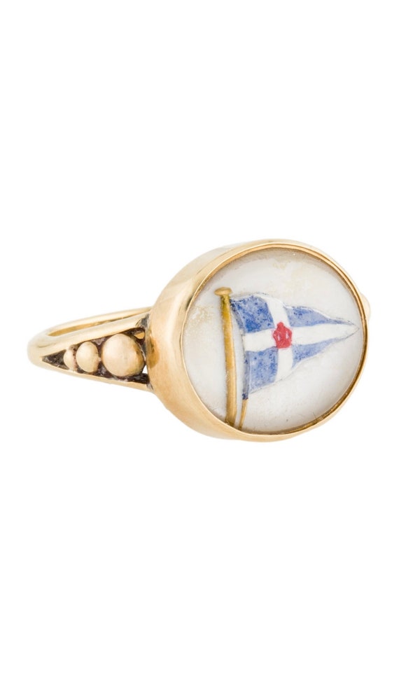 Antique Essex Crystal Nautical Flag Ring 18K - Gem