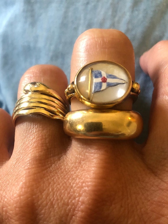 Antique Essex Crystal Nautical Flag Ring 18K - Gem