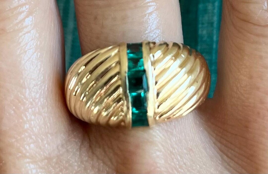 14K Gold Shrimp Ring With Emeralds - Etsy