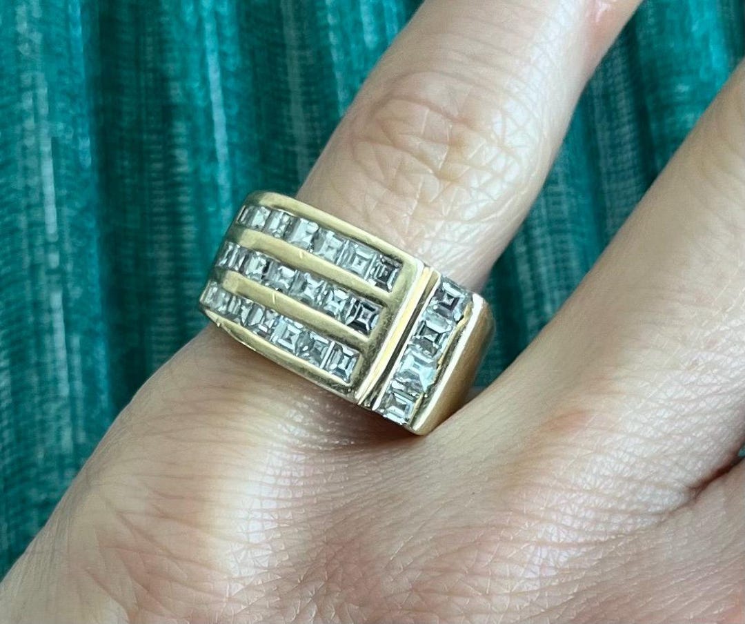 14K Gold and Square Step Cut Diamond Ring - Etsy