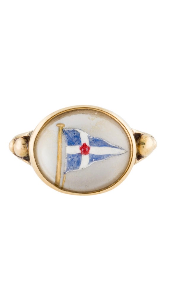 Antique Essex Crystal Nautical Flag Ring 18K - Gem