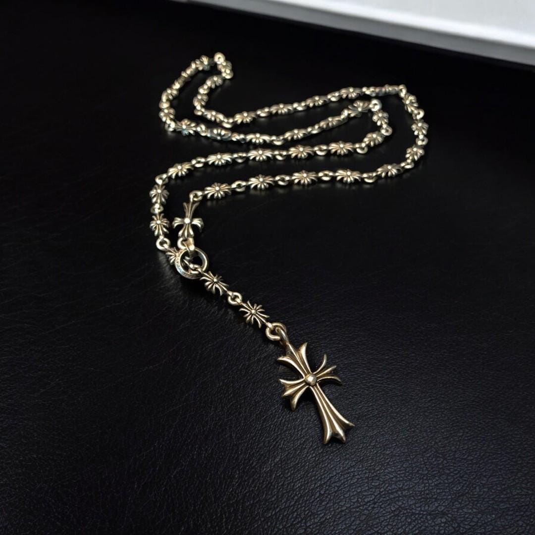 Silver Gothic Cross Rosary Necklace, Adjustable Y2K Punk Style Chain ...