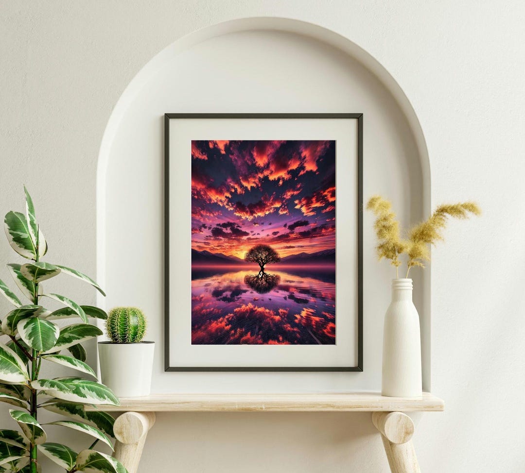Vivid Sunset Reflection Art - Tree of Life Digital Print - Instant ...