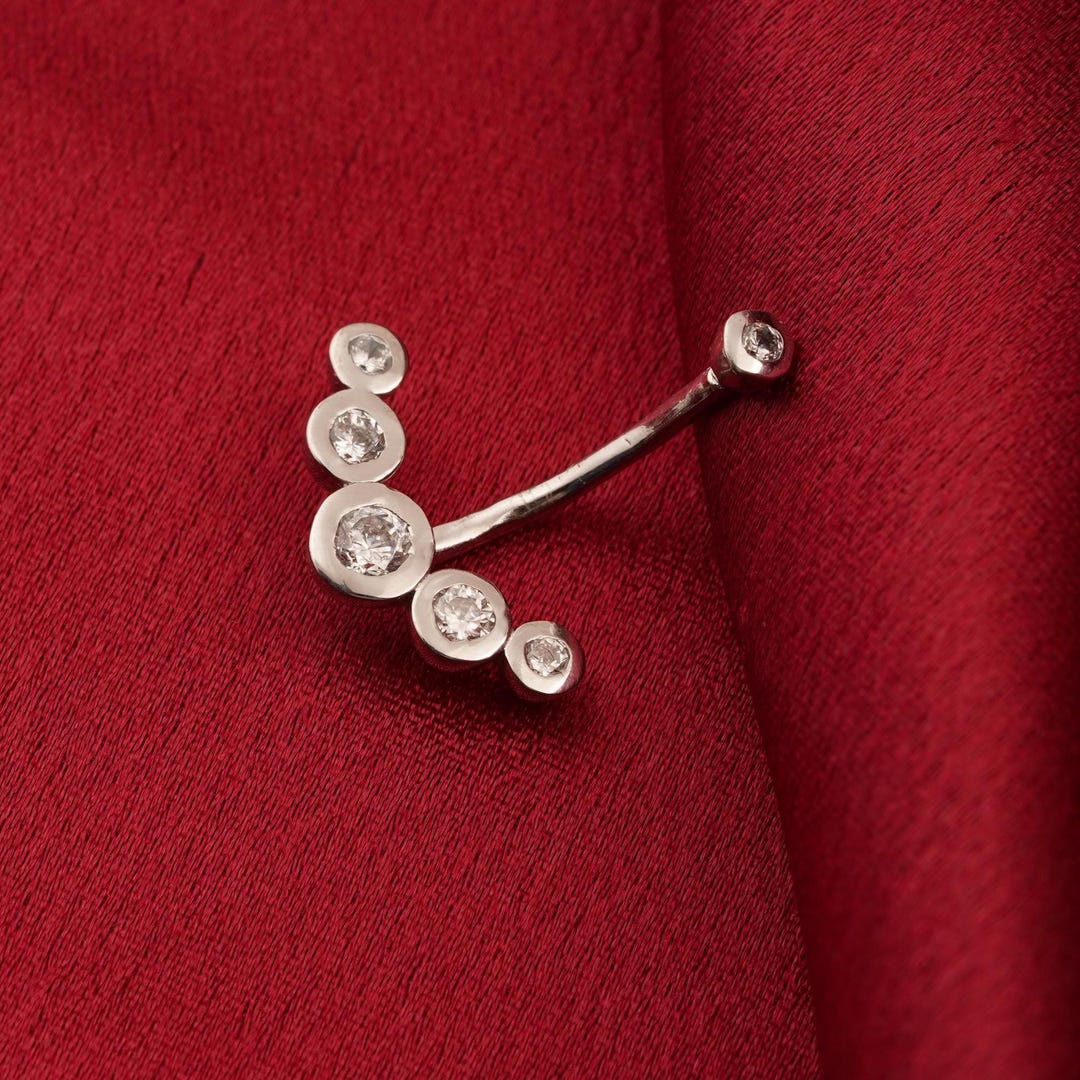 T-shaped Diamond Belly Button Ring, 14k Solid Gold Handmade Belly Ring ...