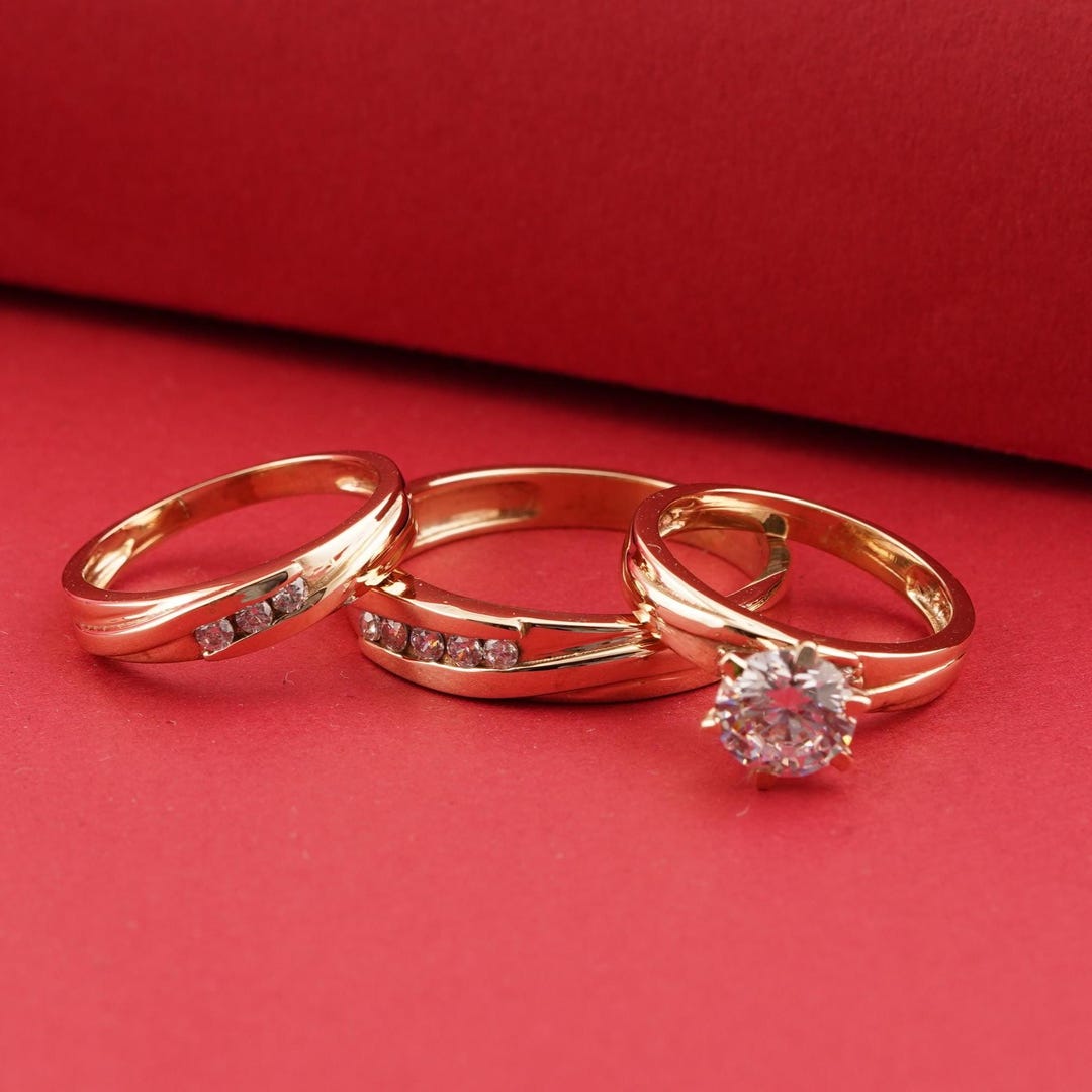 Moissanite Unisex Diamond Trio Ring, Trio Gold Ring Set, 14k Gold ...
