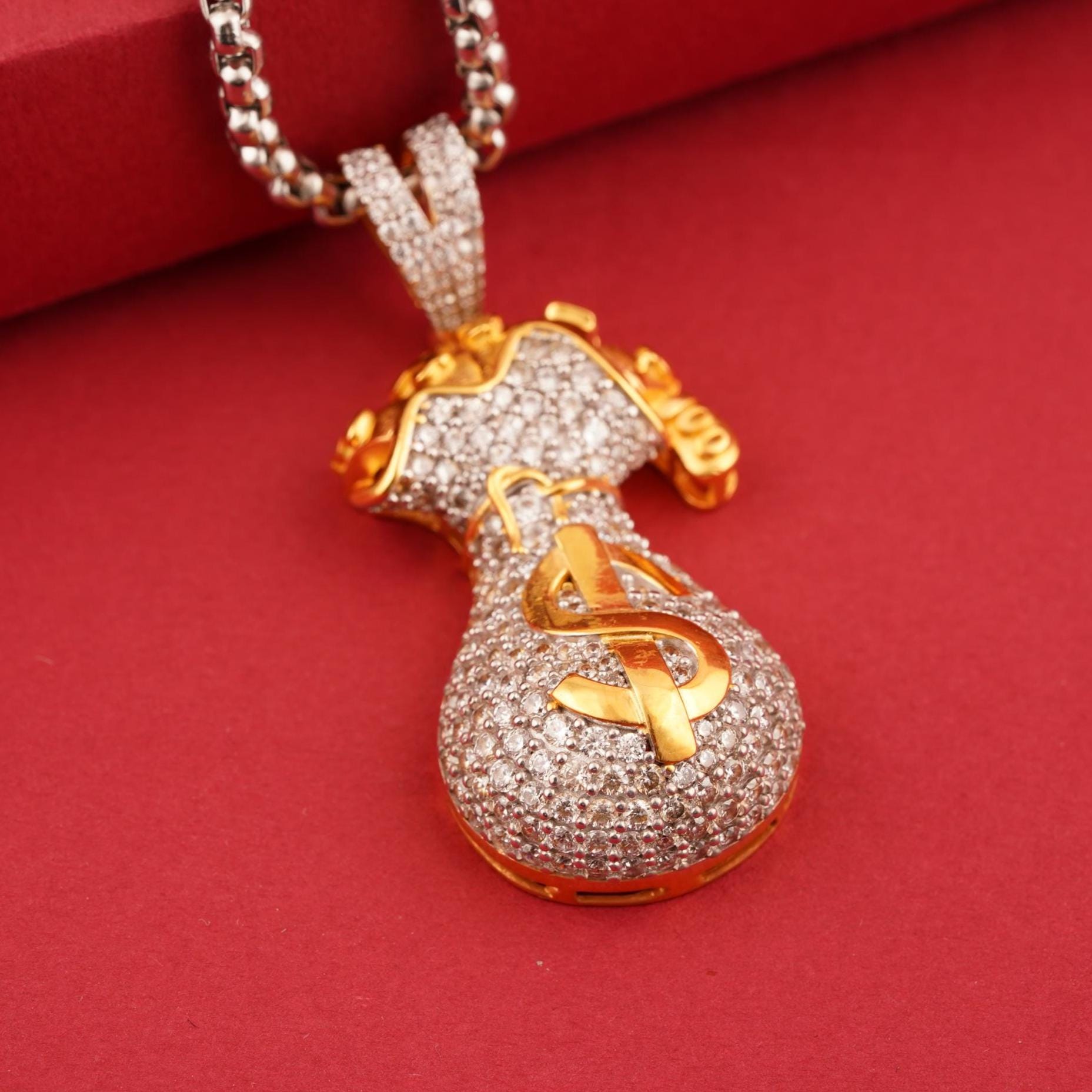 Moissanite Men Iced Out Money Bag Hip-hop Pendant, Dollar Sign Diamond ...