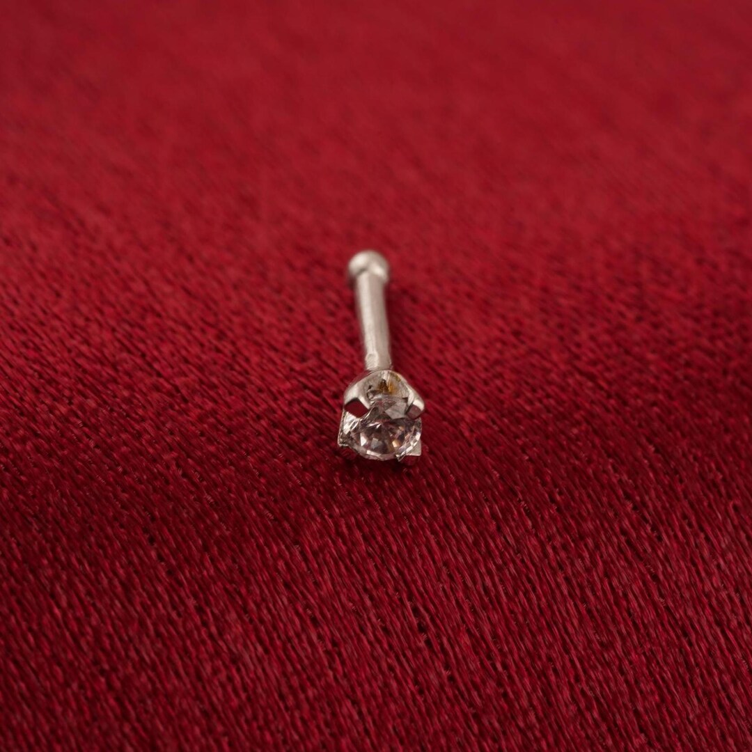 Solitaire Round Diamond Nose Stud, Women Fancy Nose Pin, Minimalist ...