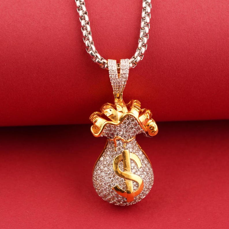 Moissanite Men Iced Out Money Bag Hip-hop Pendant, Dollar Sign Diamond ...