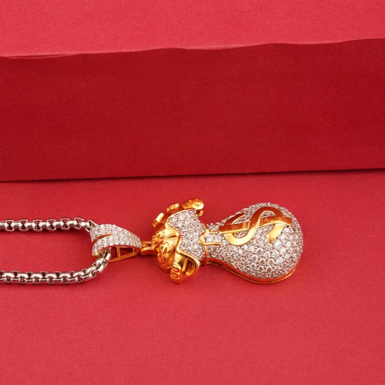 Moissanite Men Iced Out Money Bag Hip-hop Pendant, Dollar Sign Diamond ...