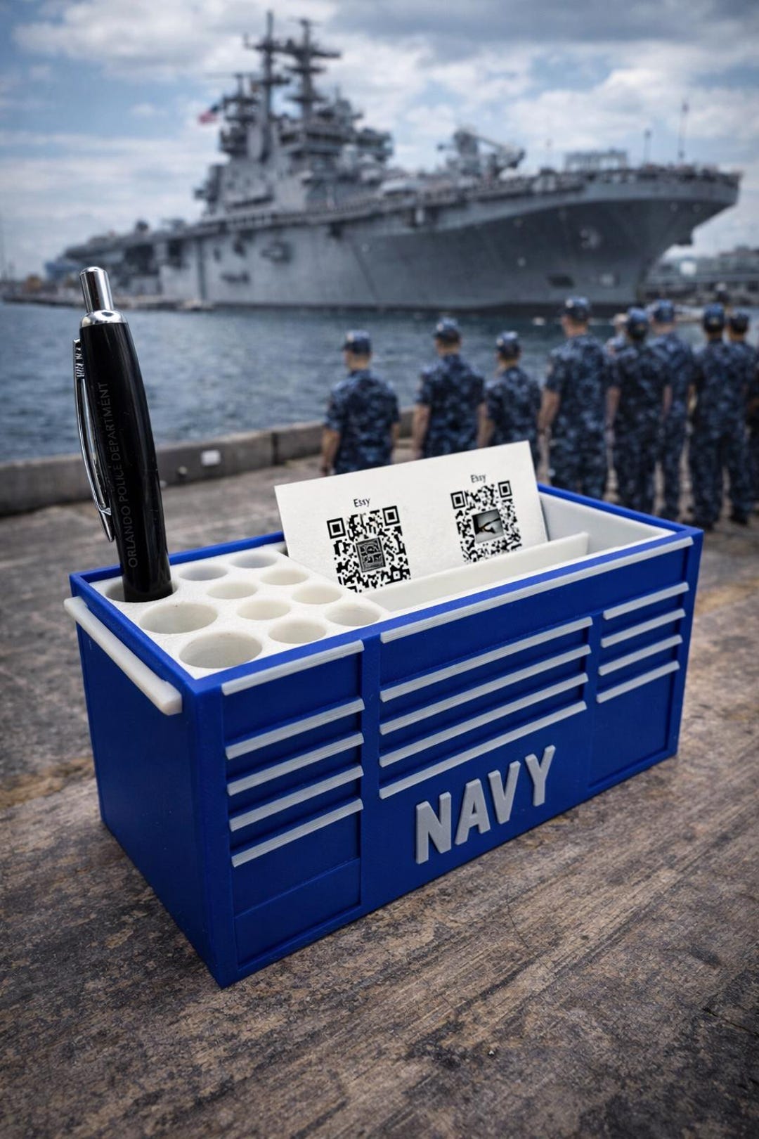 Navy Desk Organizer | Toolbox Style Pen Holder - Etsy