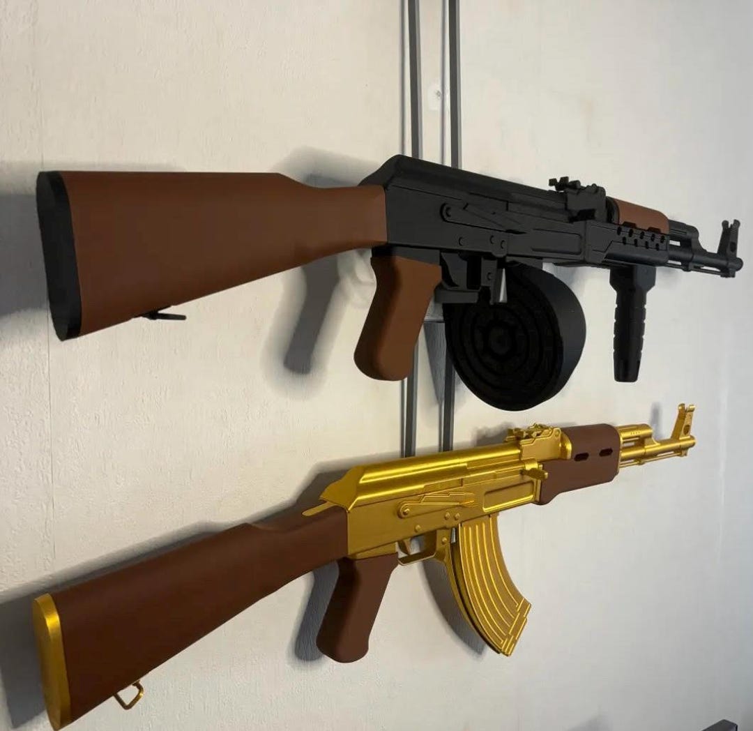 3D Printed Life-size AK-47 Display Model Gold & Walnut Finish Replica ...