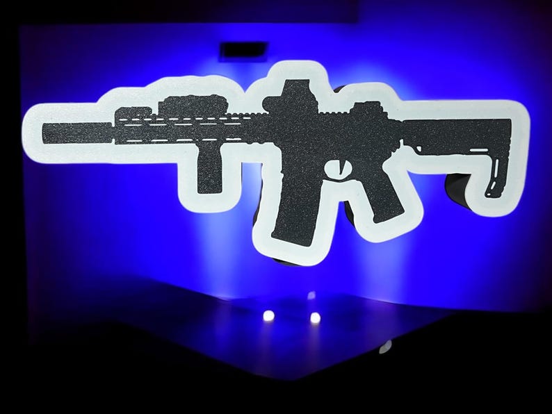 AR-15 Rifle LED Lamp – Tactical Gun Decor – RGB Light-up Man Cave Sign ...