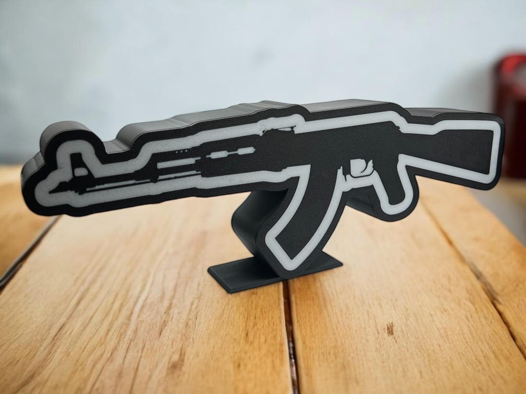 AK-47 Rifle LED Lamp – Tactical Gun Decor – RGB Light-up Man Cave Sign ...