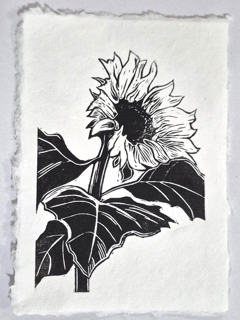 Sunflower Original Linocut Print on Cotton Paper, 5 X 7 Inches - Etsy