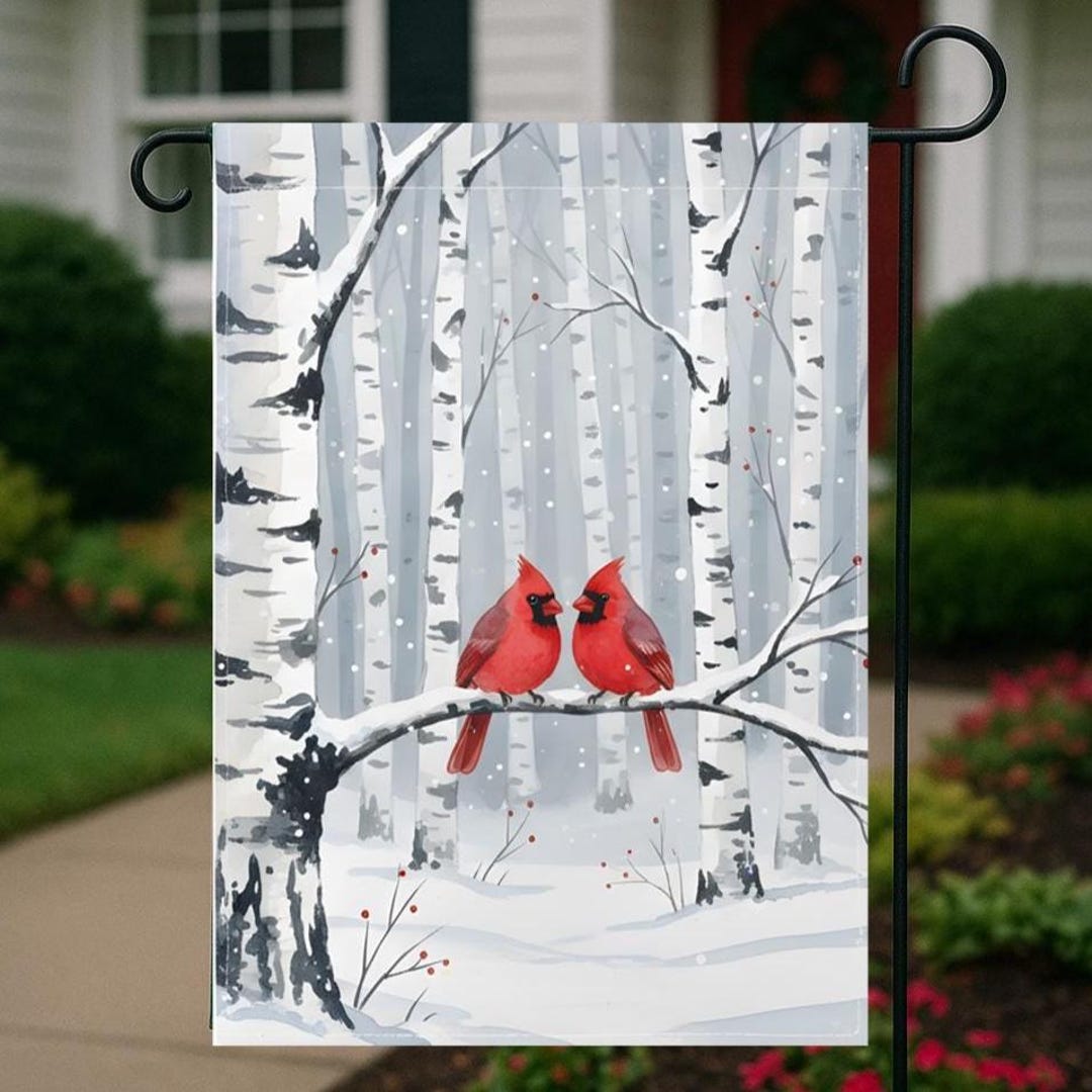 Winter Cardinal Garden Flag, Red Cardinal Outdoor Decor, Couple ...
