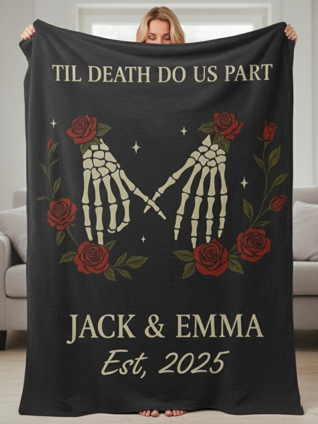 Personalized Hand Skeleton Blanket, Til Death Do Us Part Throw ...