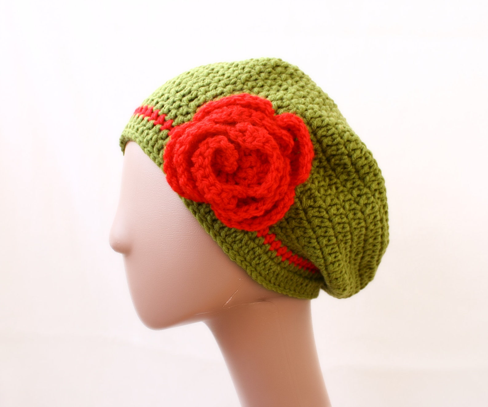 Crochet Flower French Beret Pattern Garden And Rose Hat Etsy