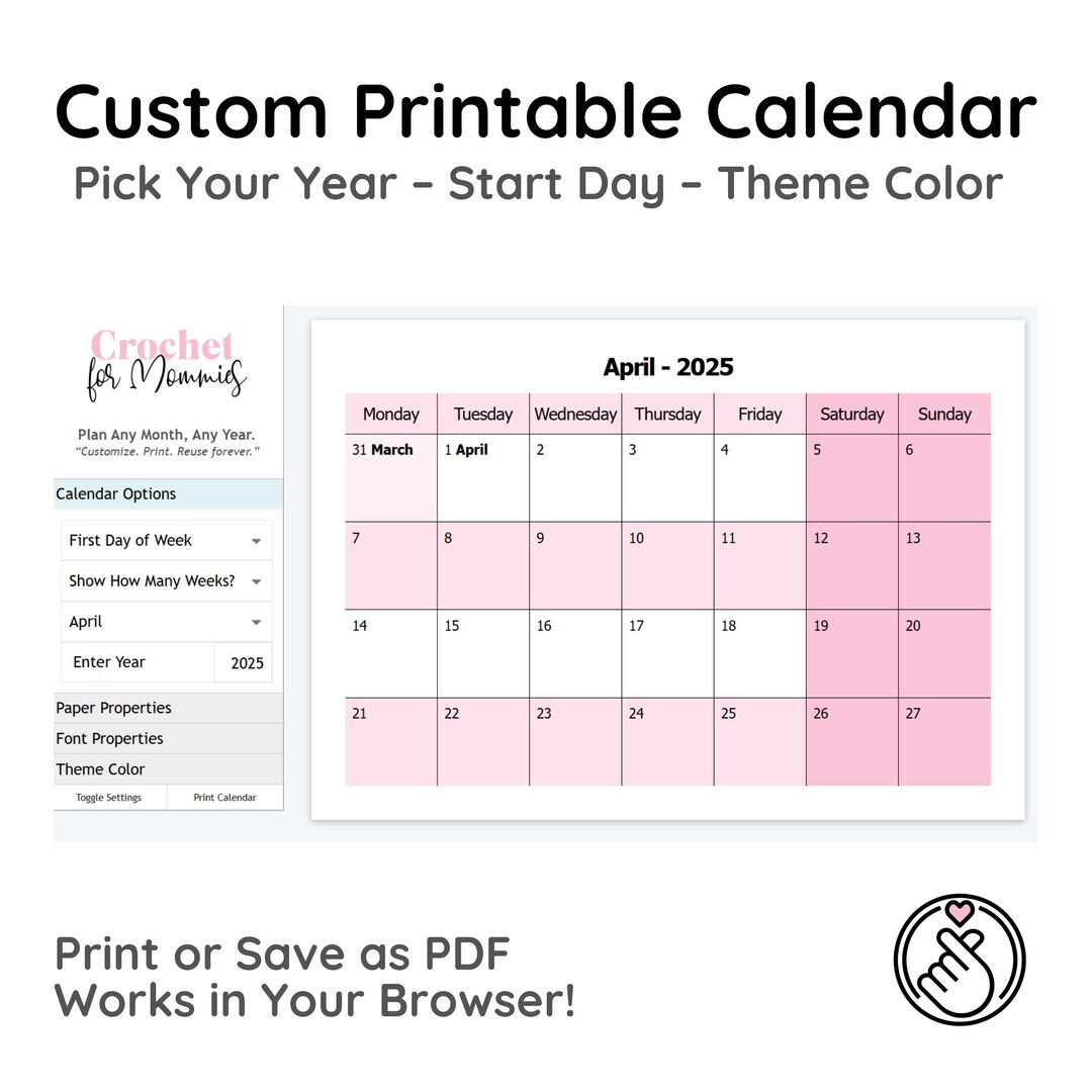 Customizable Monthly Calendar Printable – Works on All Devices ...