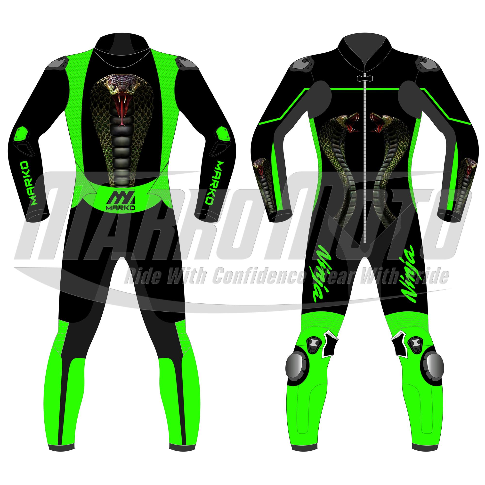 Kawasaki Ninja Motorcycle Snake Design Florescent Green Cowhide and ...