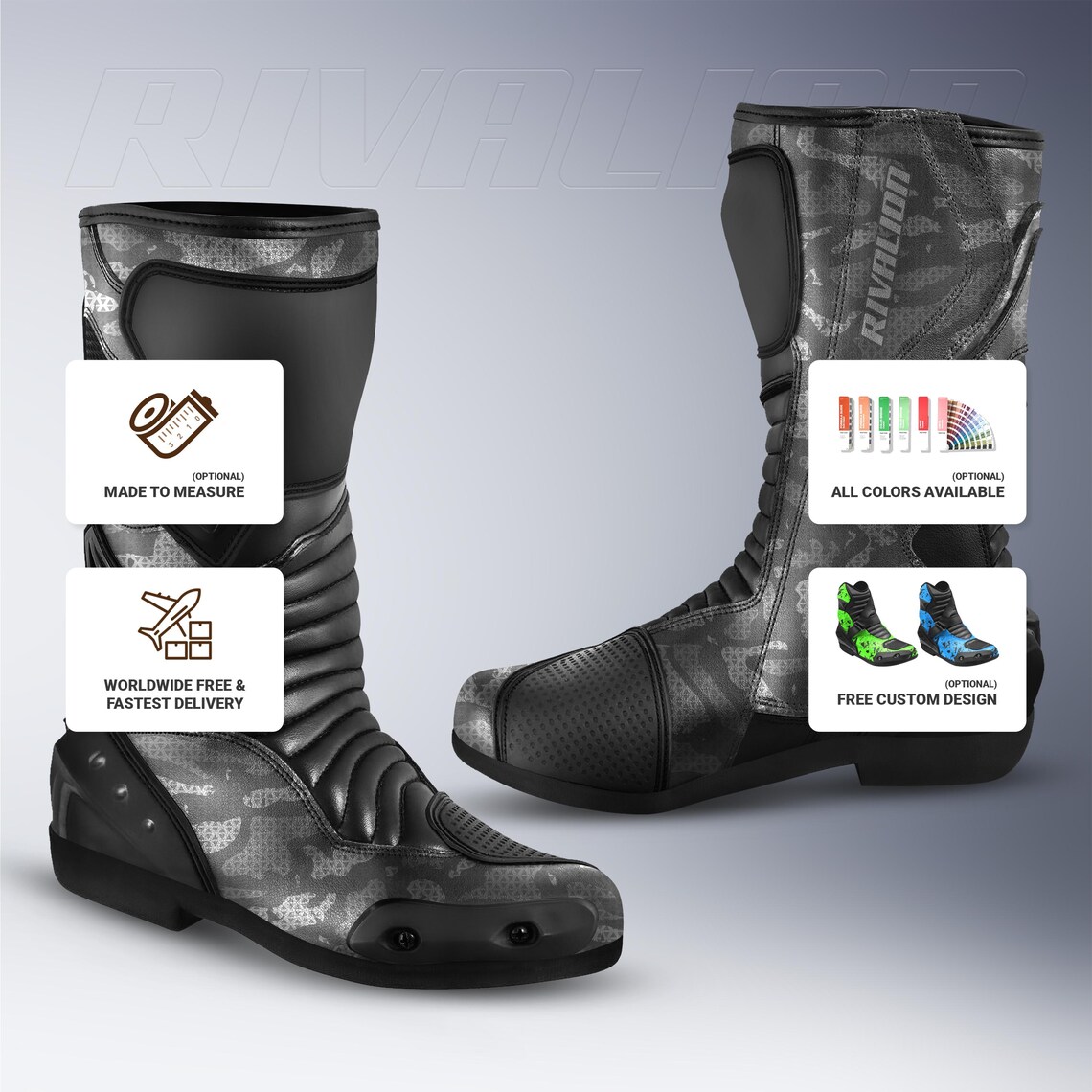 Custom Camo Motorcycle Long Racing Boots: Leather Boots With Safety ...