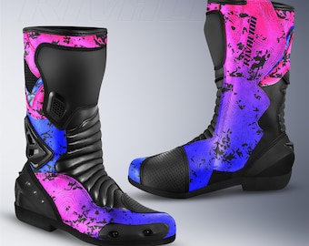 Custom Leather Motorcycle Race Boots: Printed Logos & Safety Armor - Etsy