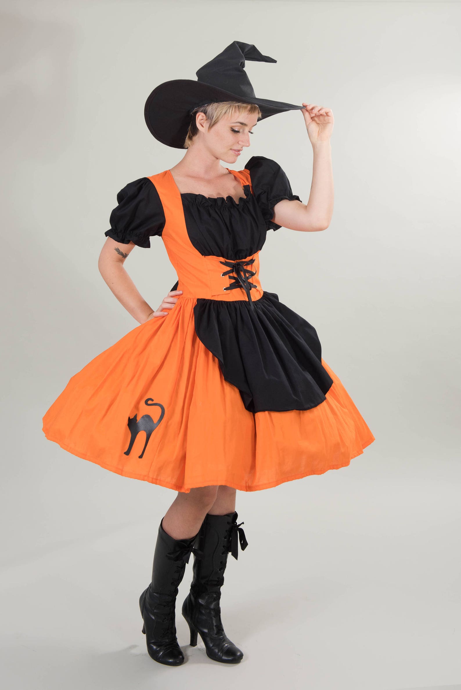 Witch Halloween Costume Orange & Black Dress Cute Modest | Etsy
