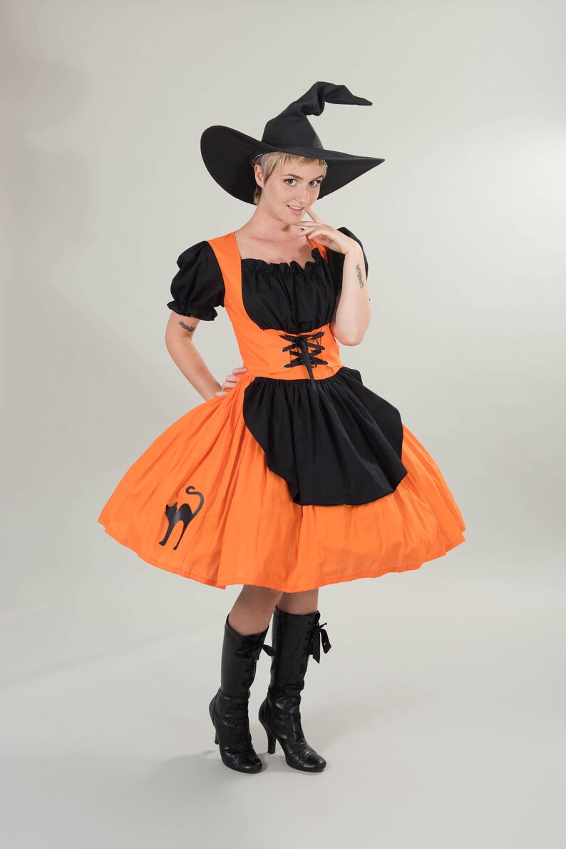 Witch Halloween Costume Orange & Black Dress Cute Modest | Etsy