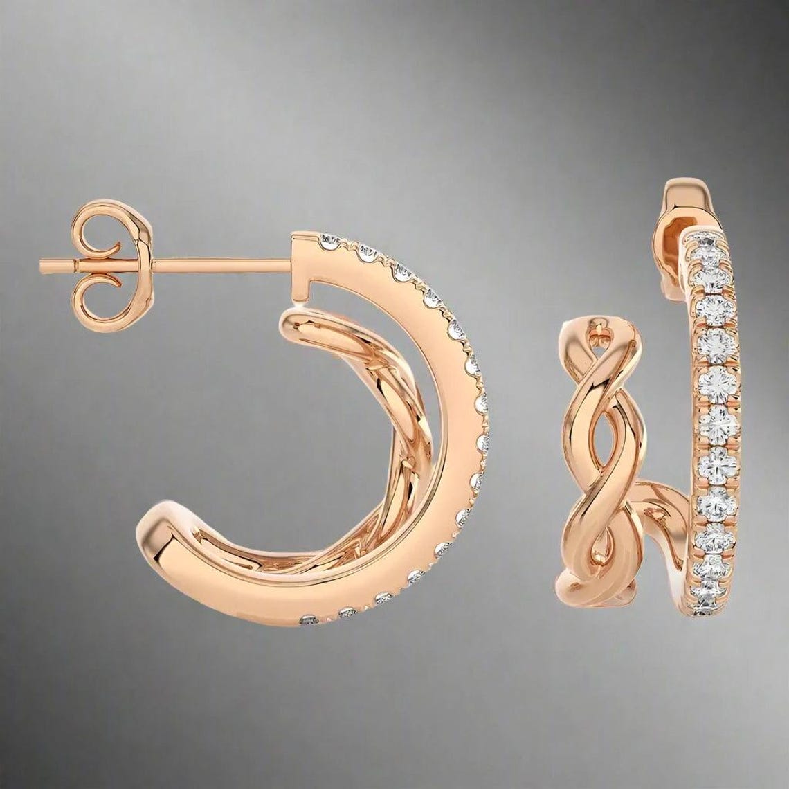 1/3 CTW Double Huggie Trendy Earrings | Diamond Hoop Earrings | Real ...