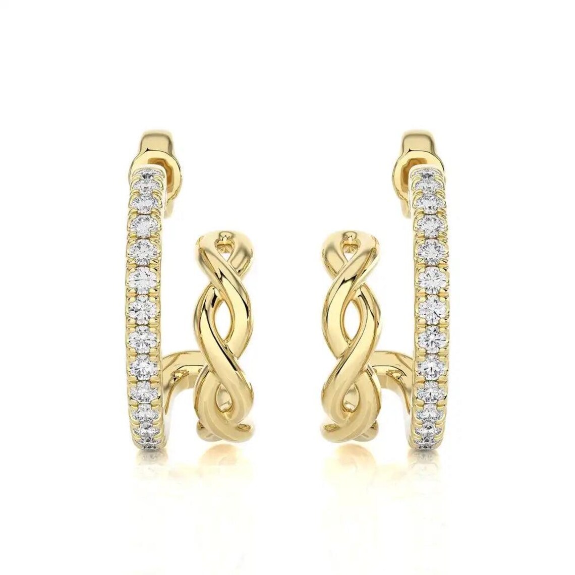 1/3 CTW Double Huggie Trendy Earrings | Diamond Hoop Earrings | Real ...