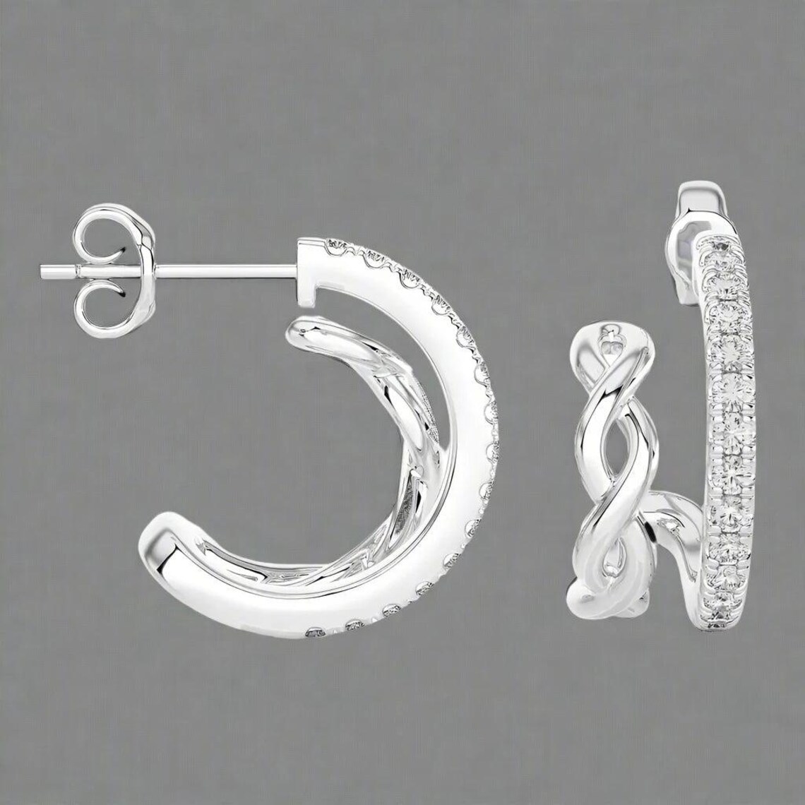 1/3 CTW Double Huggie Trendy Earrings | Diamond Hoop Earrings | Real ...