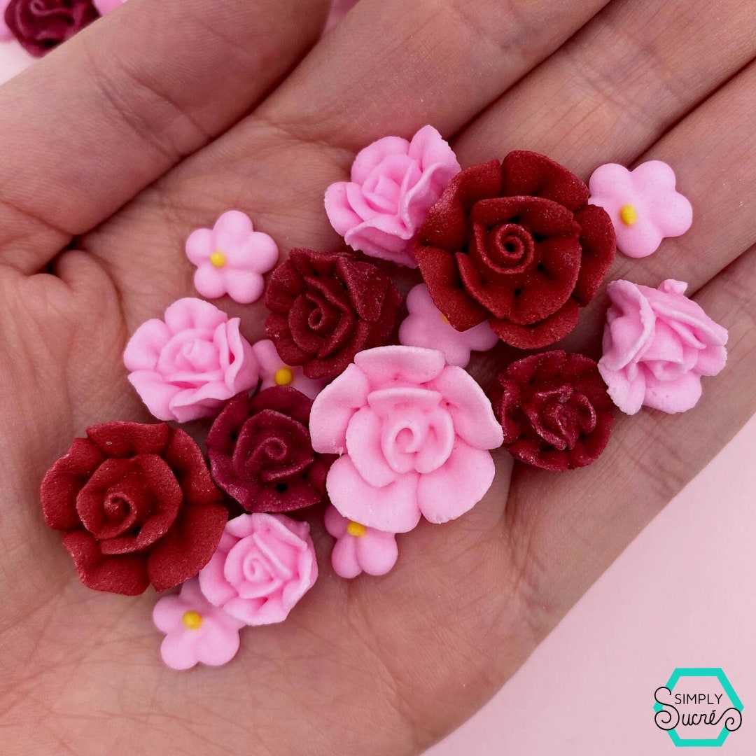 30 Burgundy Blush Icing Flowers Royal Icing Flowers Cake - Etsy