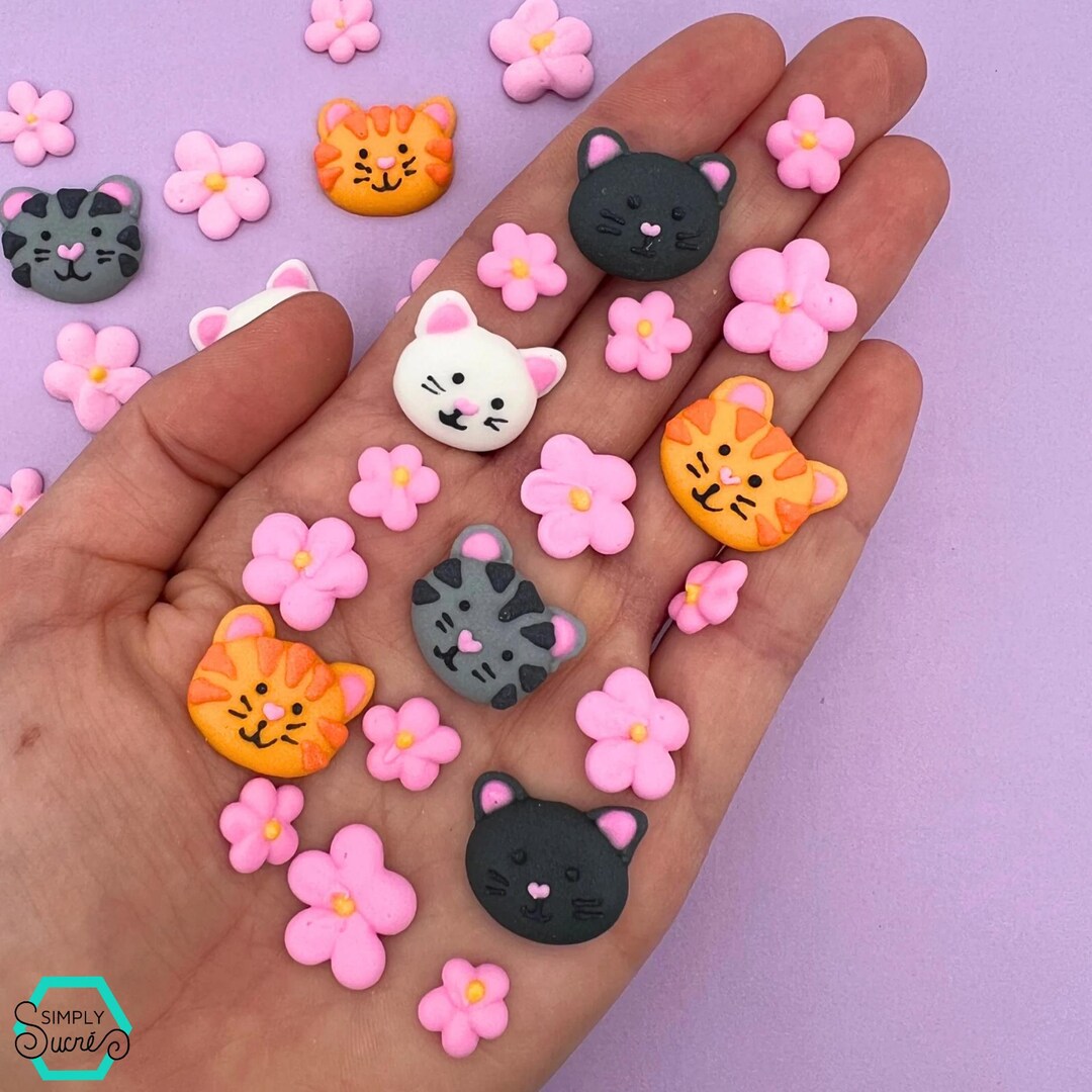 26 Edible Icing Cats & Flowers - Kitty Birthday Party Decorations - Etsy