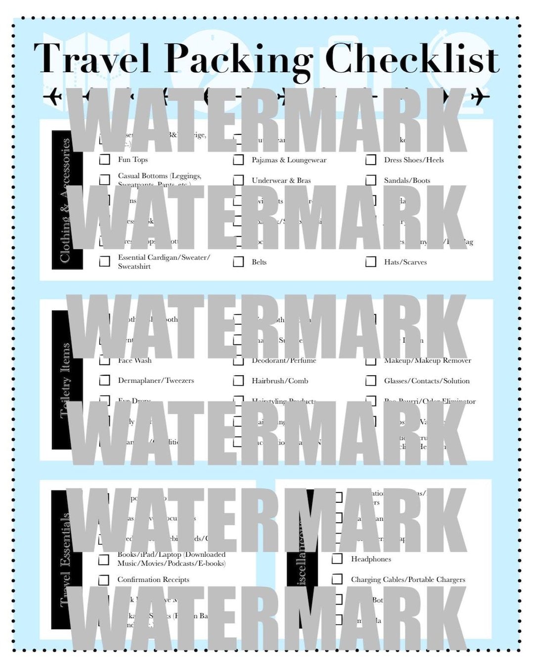 Ultimate Travel Essentials Packing Planning Digital Printable Checklist - Etsy