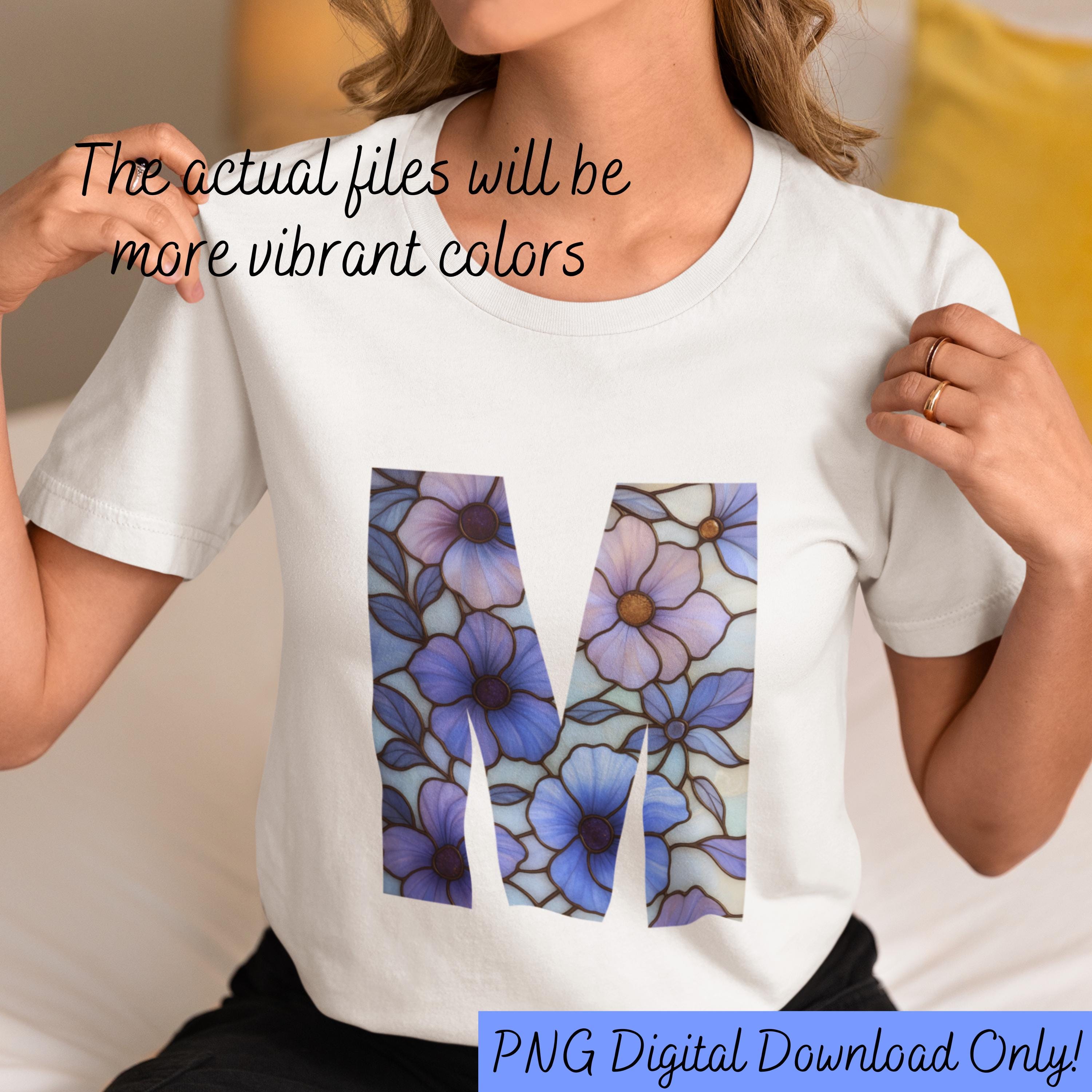 Floral Alphabet Letters A-Z PNG | Stained Glass Blue Purple Monogram ...